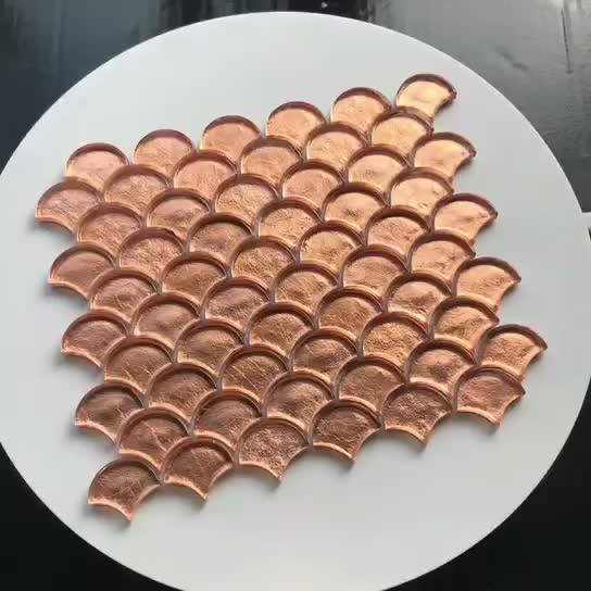 8mm Thickness Fan Pattern Bathroom Wall Tiles Copper Fish Scale Mosaic ...