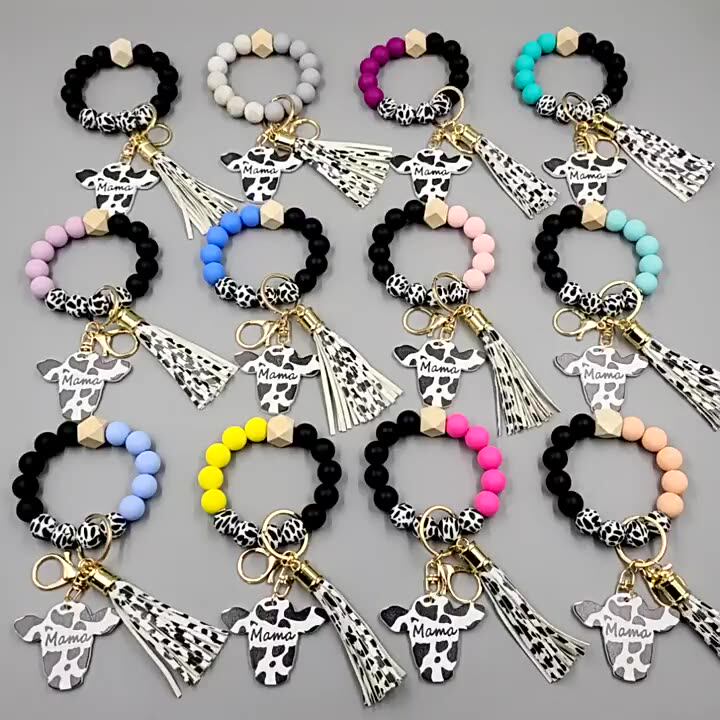 Mama Leather Tassel Cursive Cow Head Keychain Bull Western Style ...