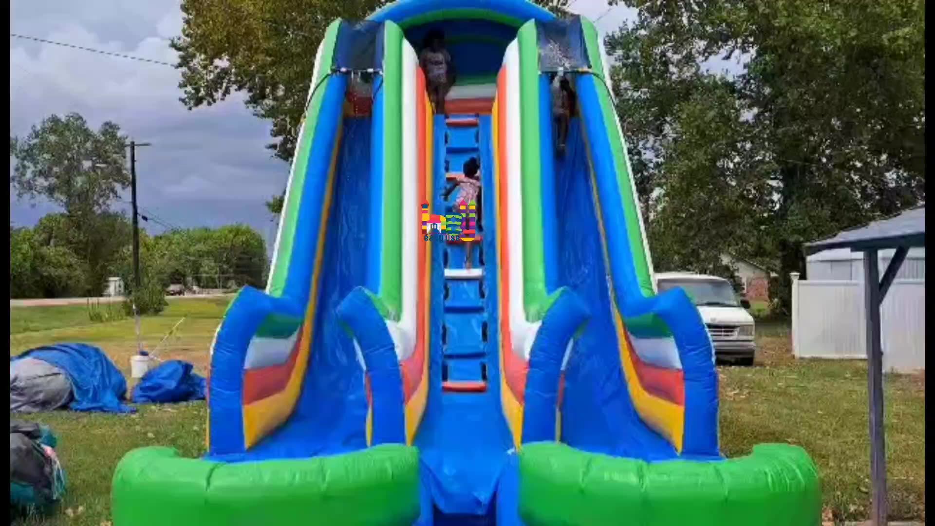 Double Lane 18ft Rainbow Water Slide With Pool Inflatable Dual Lane Wet ...