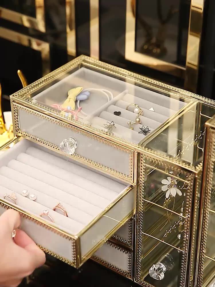 New Design High Quality Golden Glass Hanging Jewelry Organizer Display ...