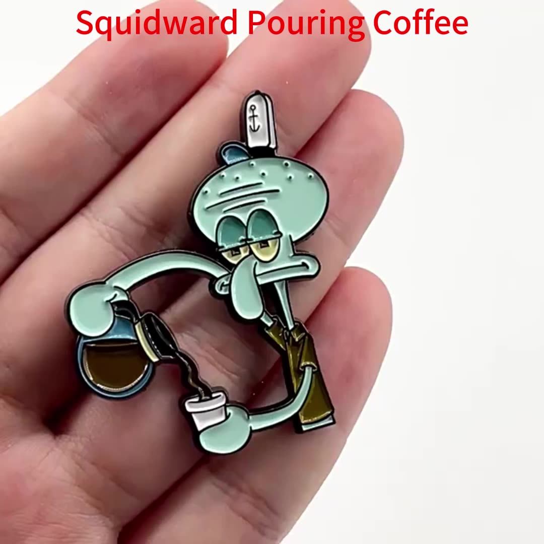 Octopus Brother Squidward Pouring Coffee Soft Enamel Pin Spongebob ...