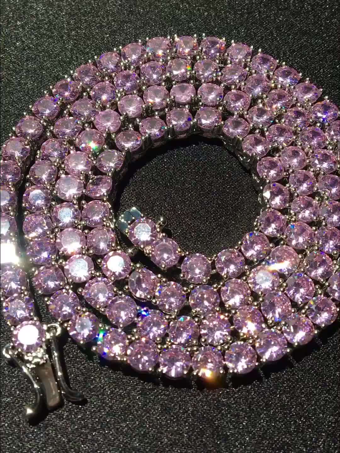 4mm Iced Out Pink Cz Tennis Chain Necklace Aaaa Zirconia Women Men ...