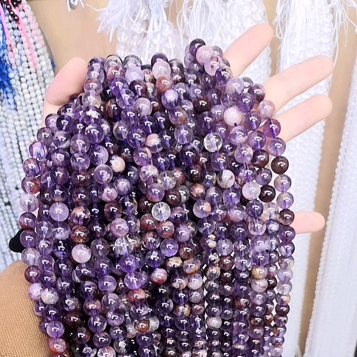 Natural Purple Ghost Amethyst Quartz Round Stone Chakras Beads For ...