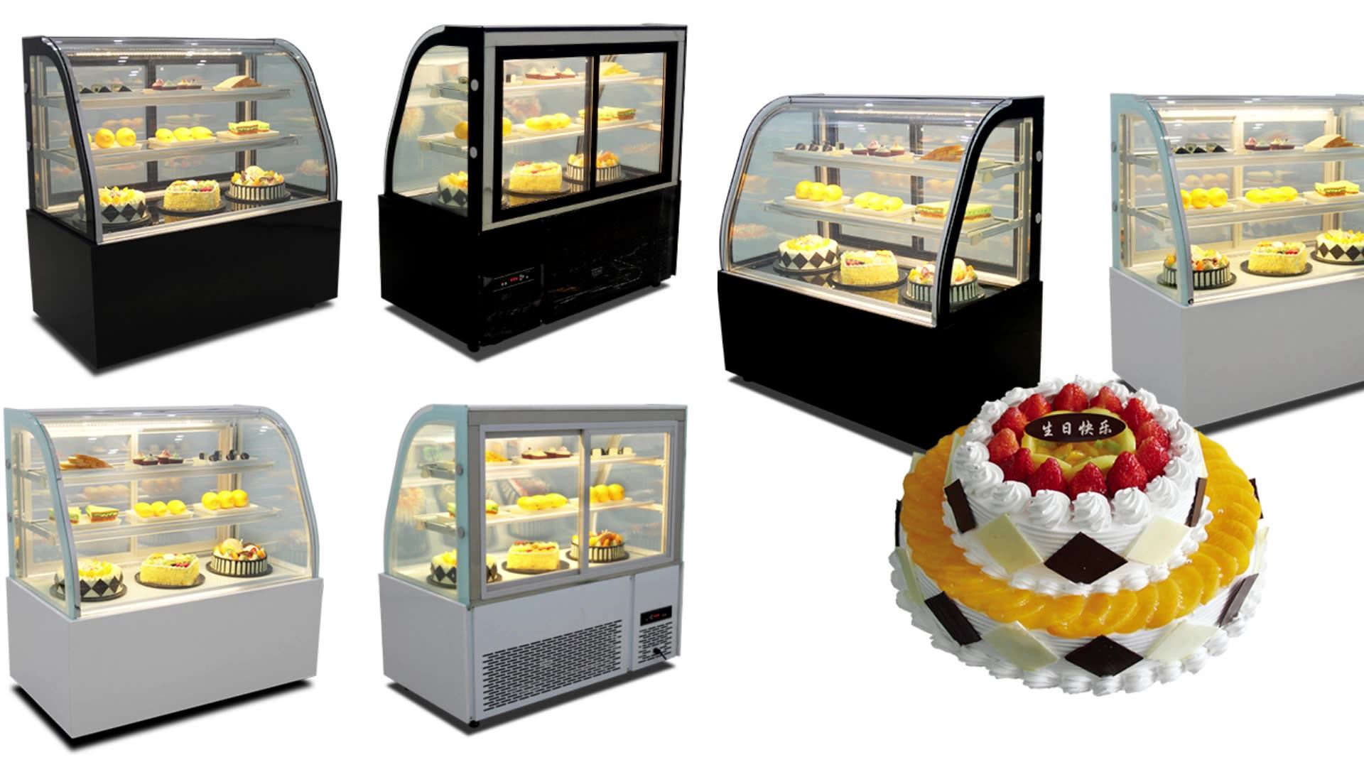 White Black Cake Display Cooler With Glass Air Cooling Curved Cake ...