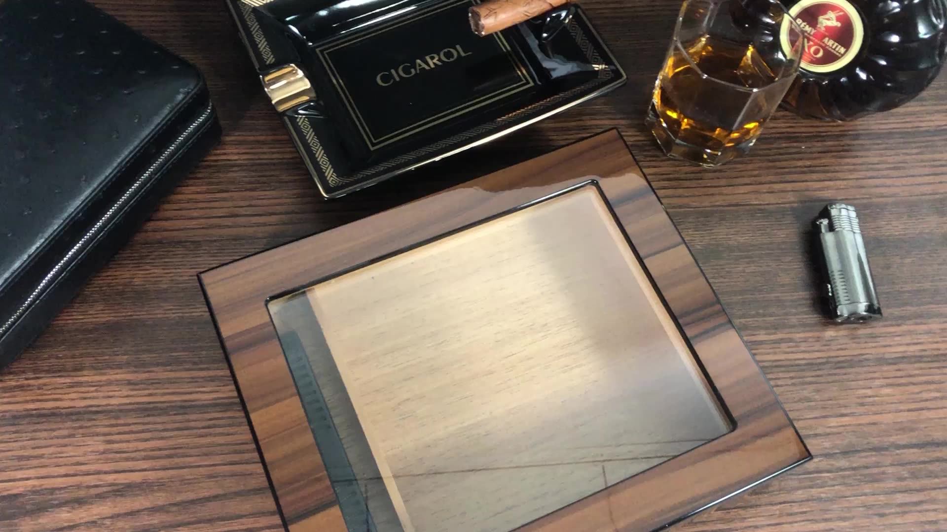Glasstop Cigar Humidor Cedar Wooden Desktop Cigar Box With Hygrometer ...