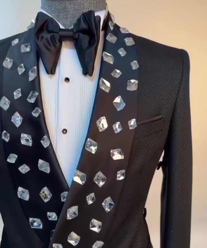 Tailor Made Gold Shining Wedding Suit For Men Formal Groom Luxury Prom ...