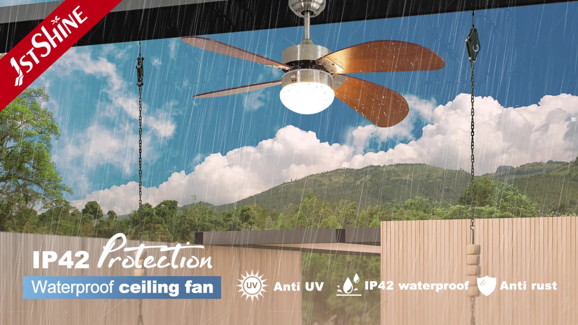 1stshine Ceiling Fan Patio Outdoor Ip42 Waterproof 4 Plywood Blades Pvc ...