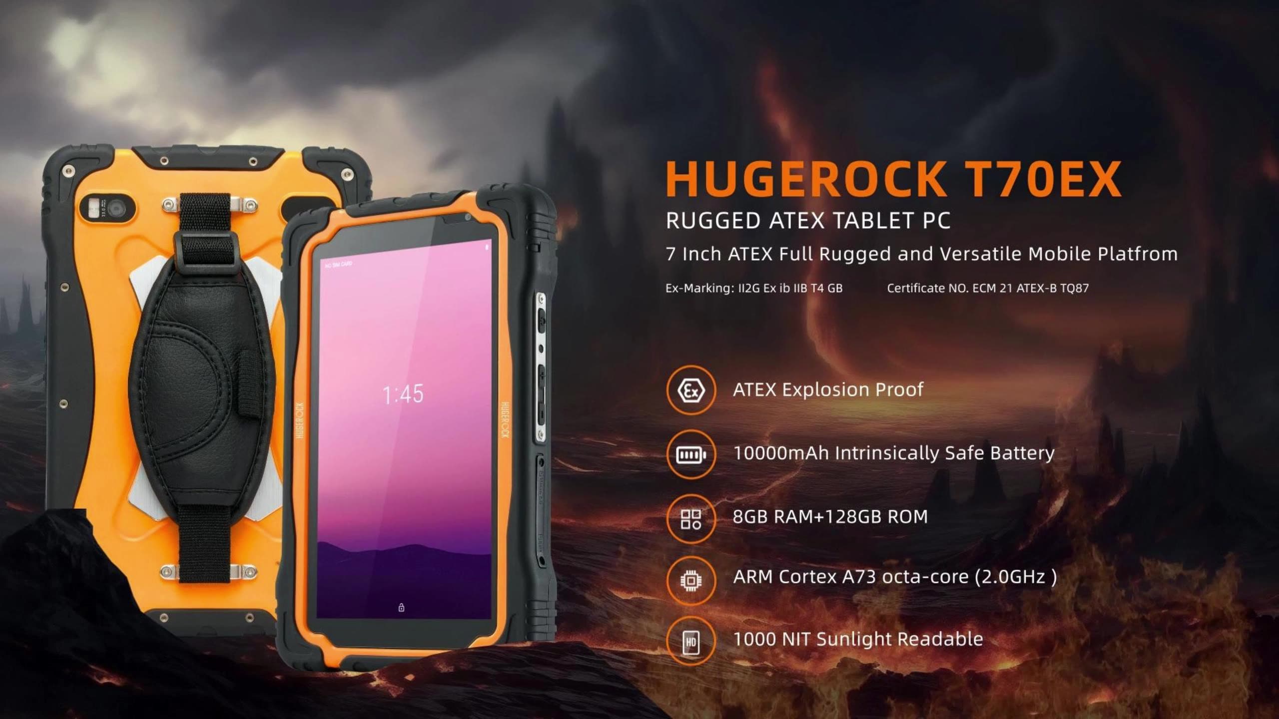 Hugerock T70ex Atex 4g 128gb 7 Inch 10000mah 1000nit Nfc Card Reader Usb Camera Module Barcode ...