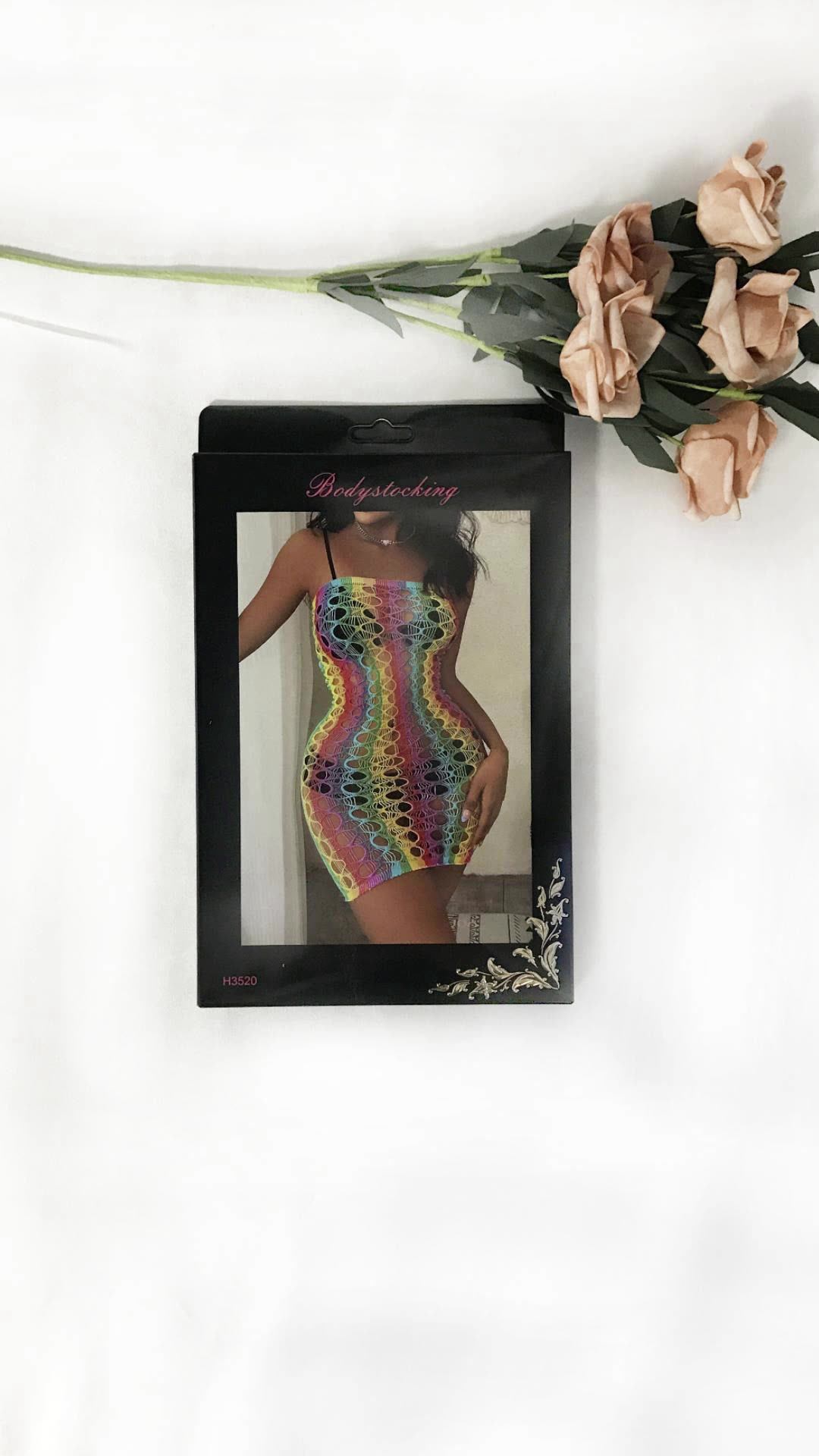 Colorful Rainbow Design Women's Plus Size Nightwear Lingerie Off ...