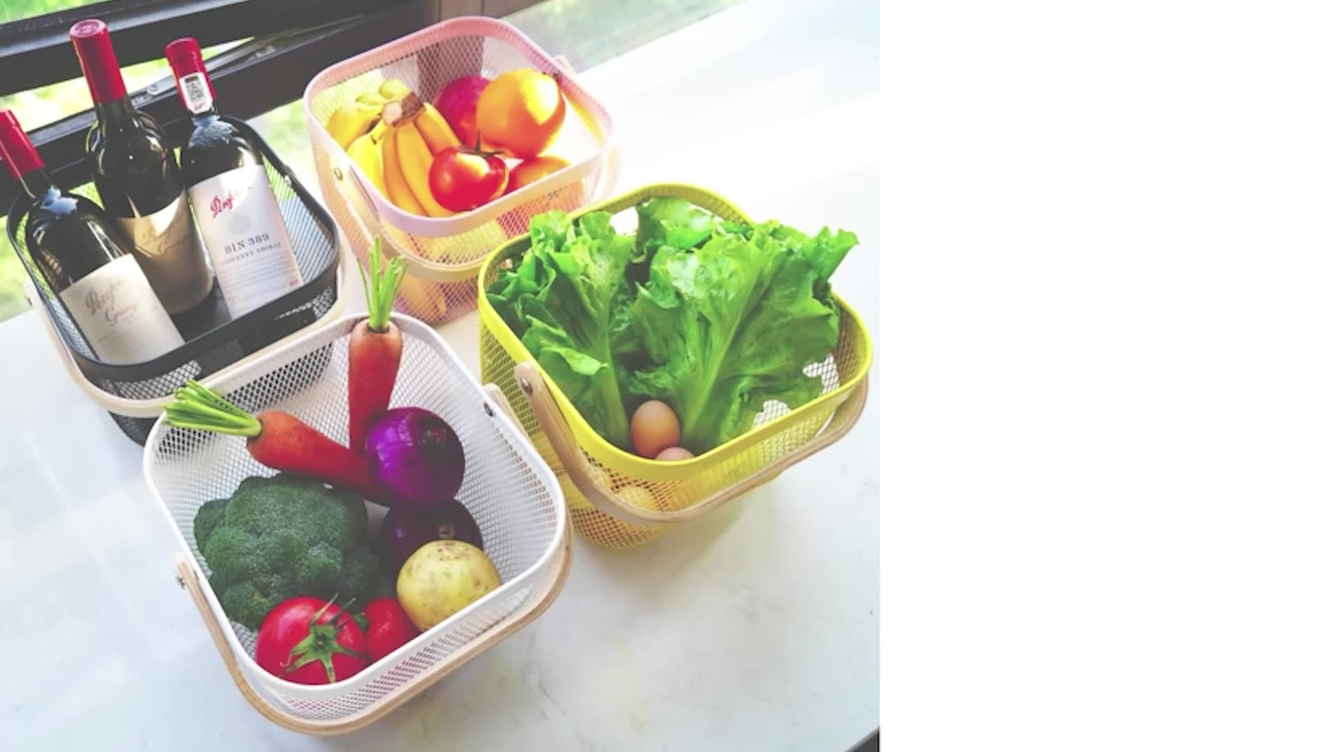 Metal Mesh Baskets Fruit Holder Portable Snacks Fruit Vegetable Hollow ...