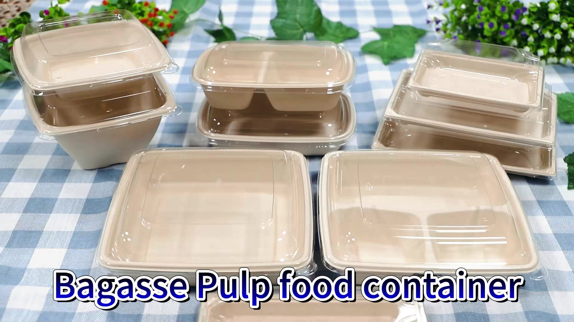 3-compartment Rectangular Compostable Bamboo Bagasse Disposable Salad ...