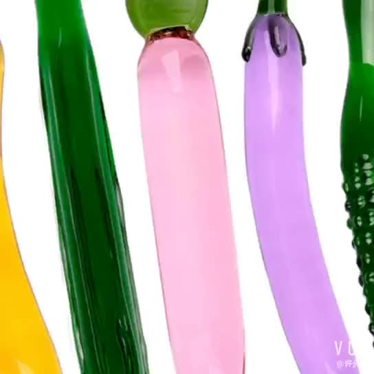 Top Vegetables Banana Cucumber Eggplant Glass Dildo Vibrator Sex Toys
