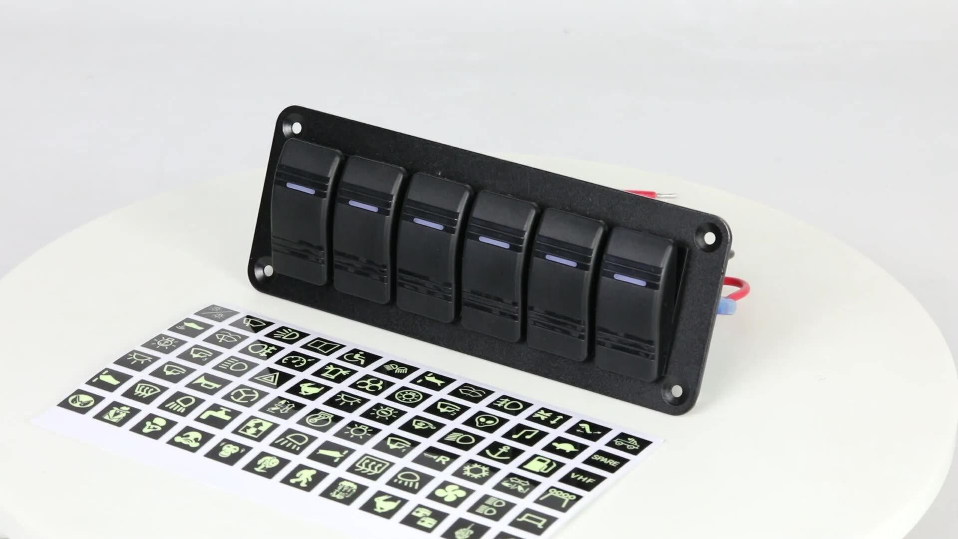 6 Gang 3 Pin Rocker Switch On Off Blue Led Pre-wired Rv Switch Panel ...