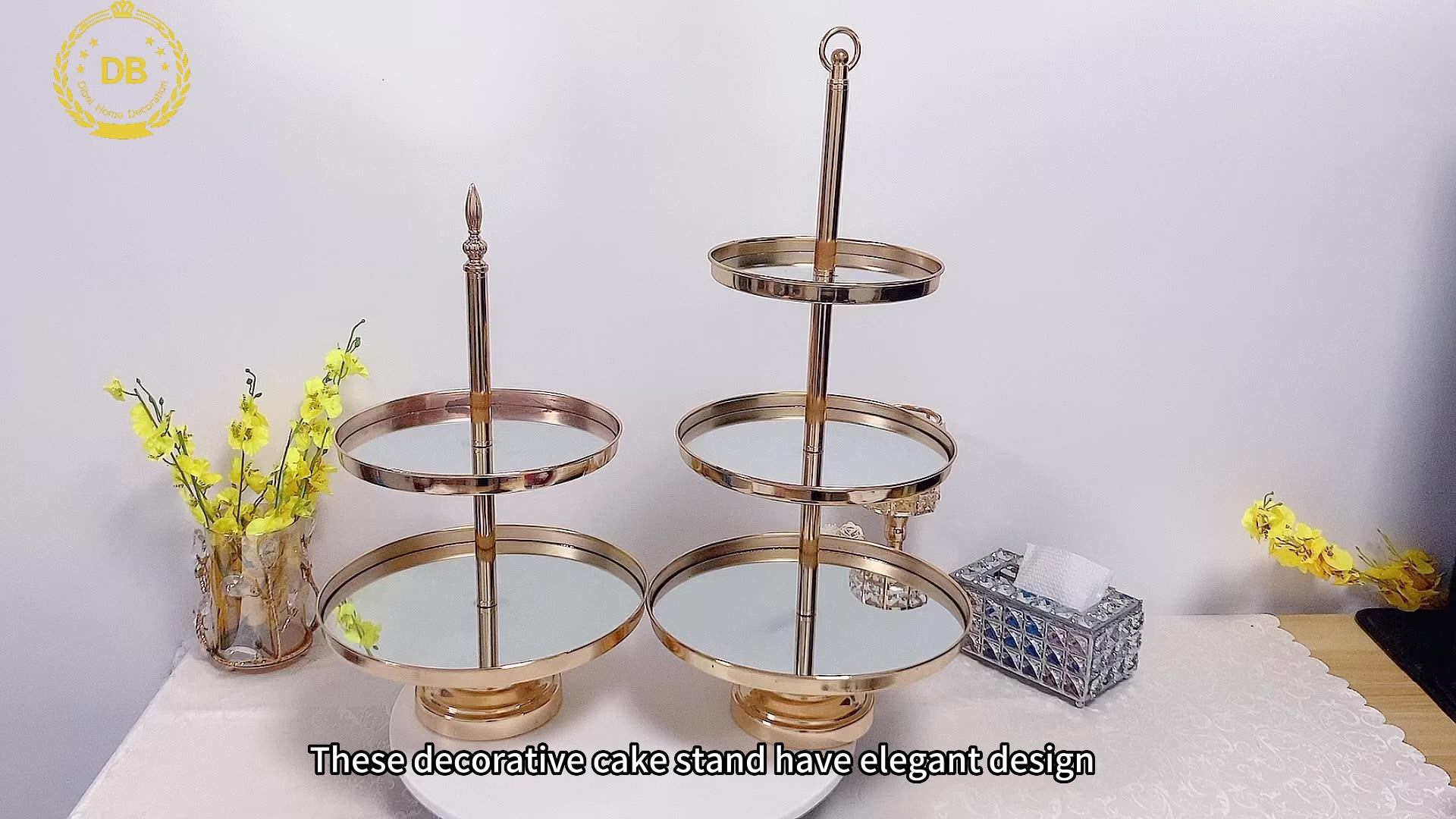 Metal Gold 2 Tier Wedding Dessert Table 3 Tier Cake Stand Modern Plate ...