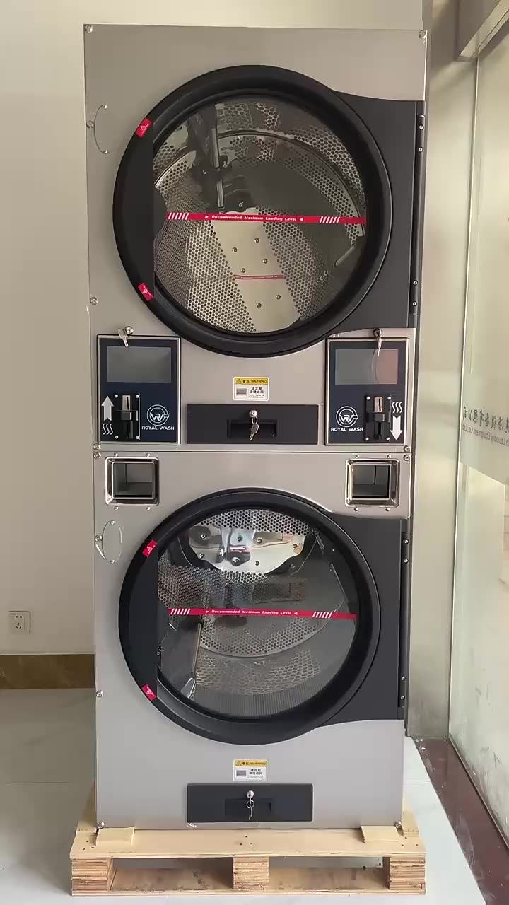 Hot Selling Fully Automatic Commercial Laundry 16kg*2 Stack Tumble Coin ...