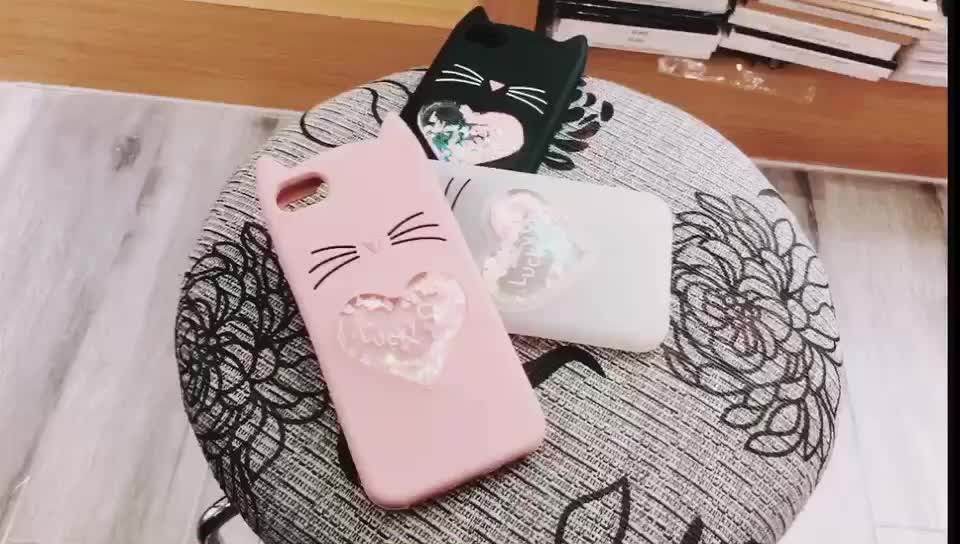 Lucky Cat Silicon Mobile Phone Case Cute Beard Lovely Quicksand Glitter ...