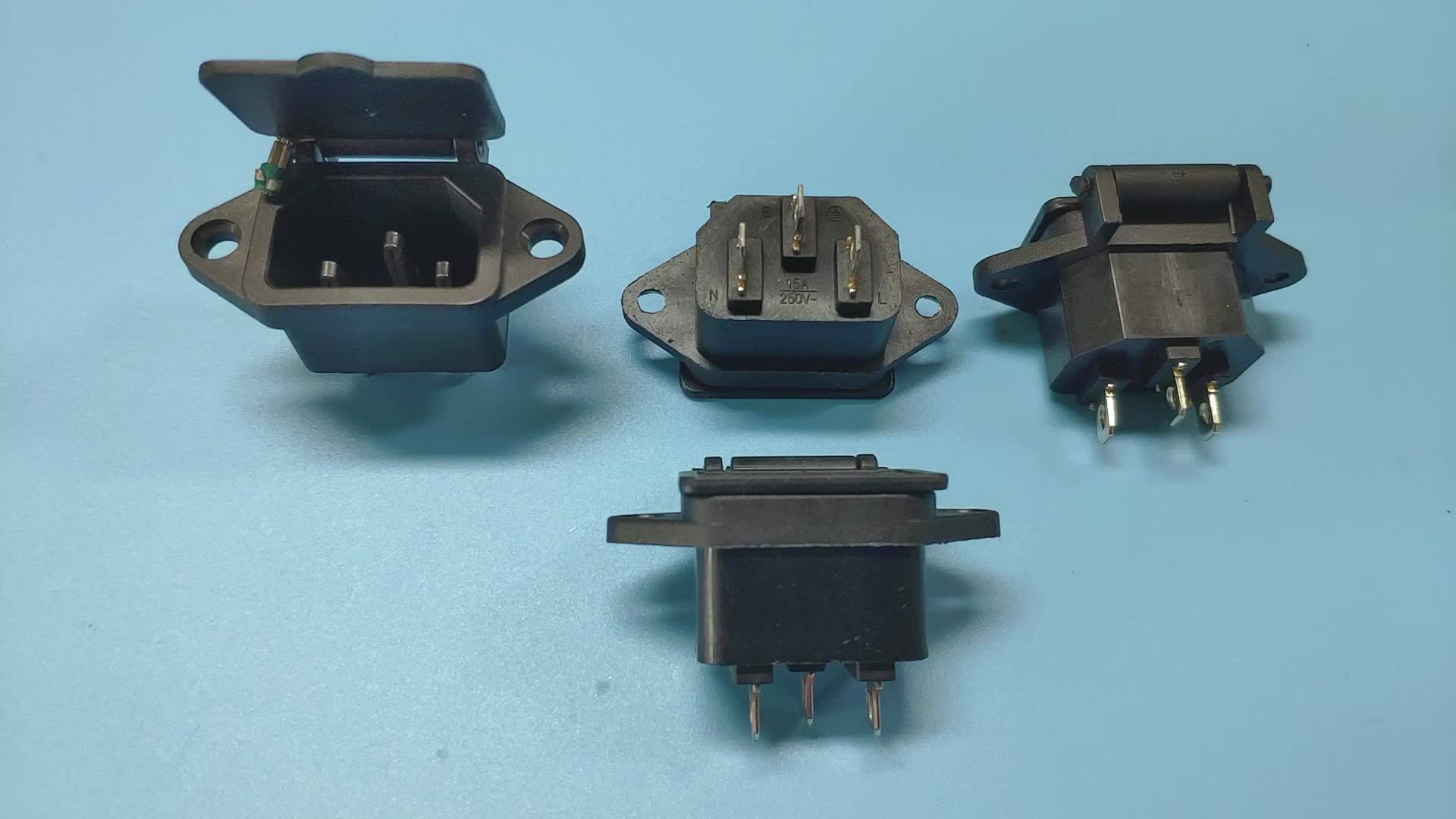 Waterproof 250v 15a Panel Mounting Iec320 C14 3p Grounded Ac Inlet ...