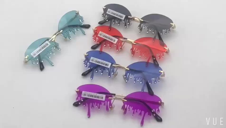 Women Trendy Sunglasses Diamond Dripping Frame Rimless Eyewear Hot Sale ...