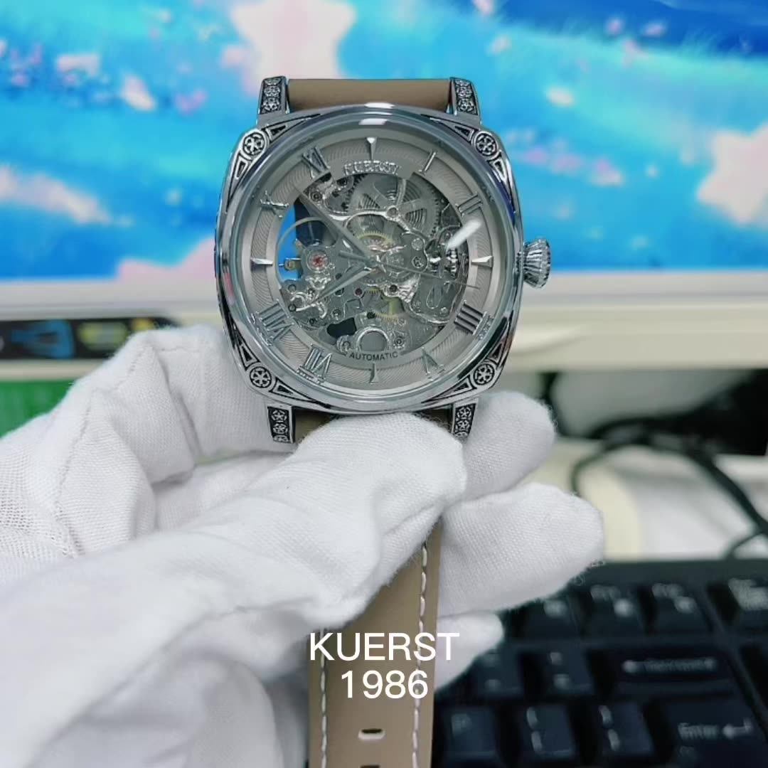 Kuerst Men's Automatic Mechanical Watch Brown Leather Luminous Alloy ...
