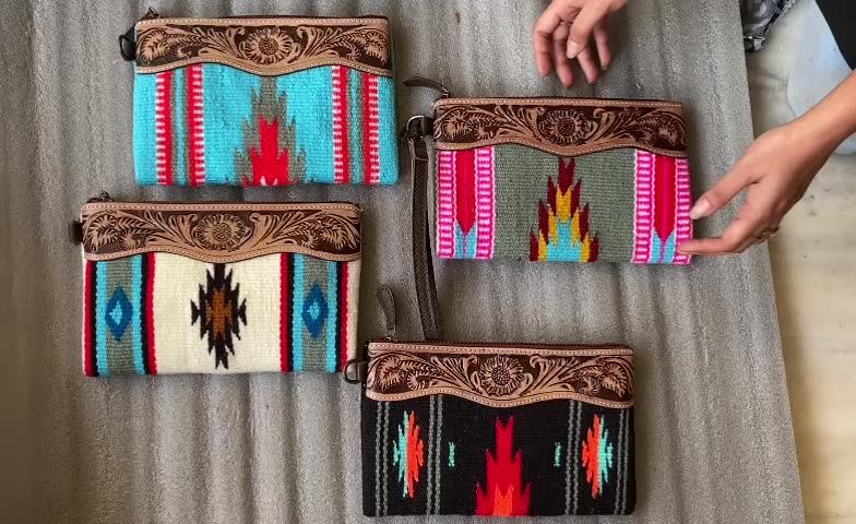 New Stylish Western Aztec Tooled Leather Wristlet Clutch Vintage Brown ...