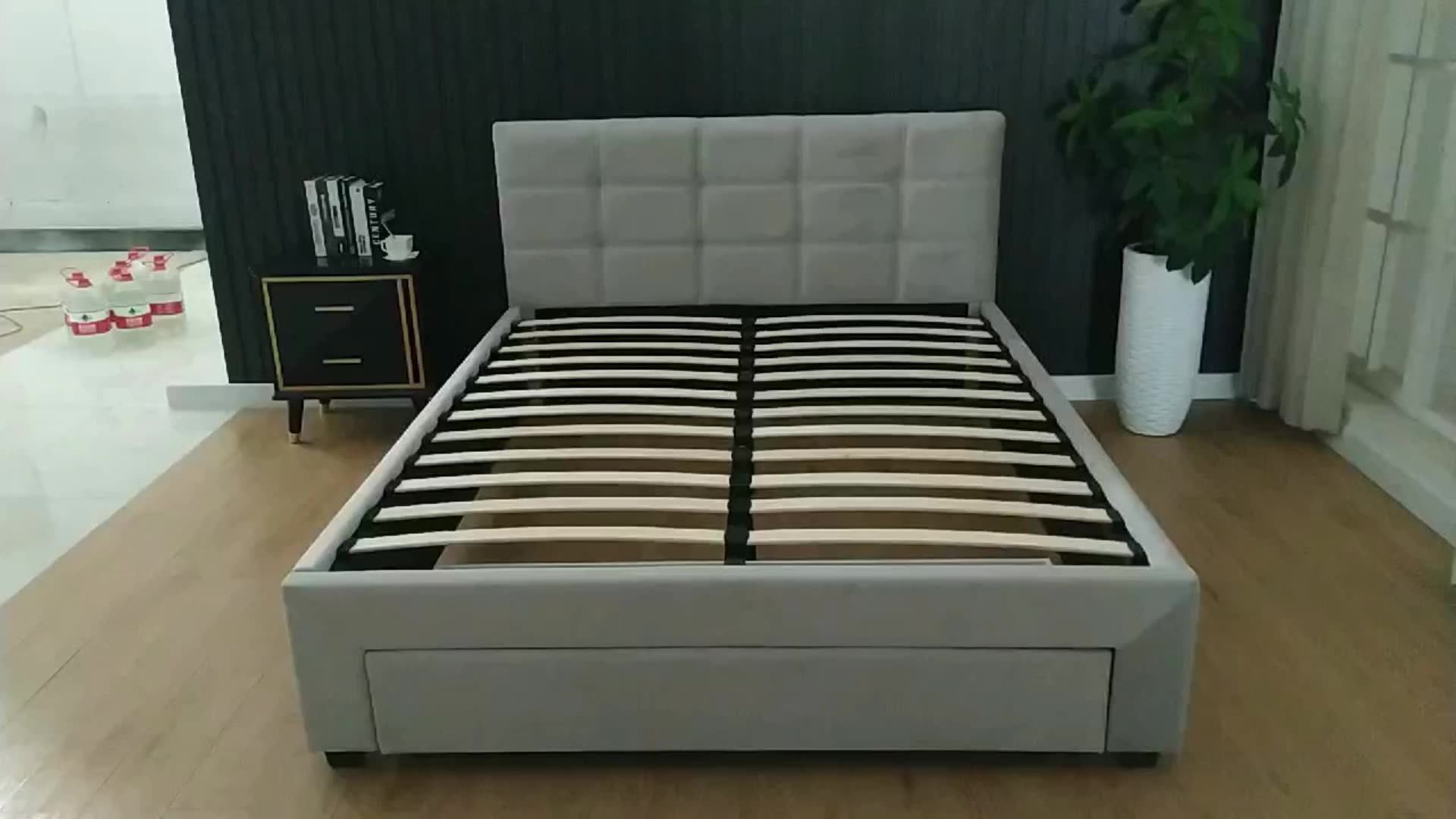 Luxury Modern Furniture Straight Wood Slats Double Queen Upholstered ...