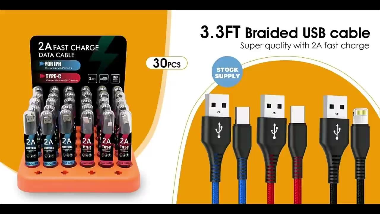 Usb Cable Type-c Connector 5v/2a Fast Charging 3.3ft Nylon Braided Usb ...