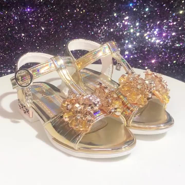 Princess Children Girls Fancy Sandals Shiny Flats Soft Bottom Open Toe ...
