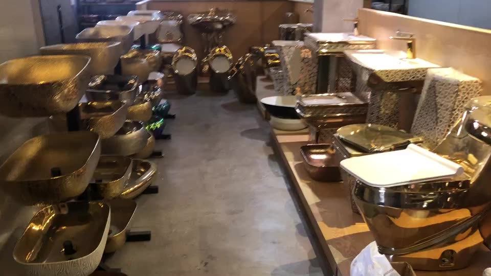 Ceramic Gold Color Wash Basin Golden Color Pedestal Basin Sink - Buy ...