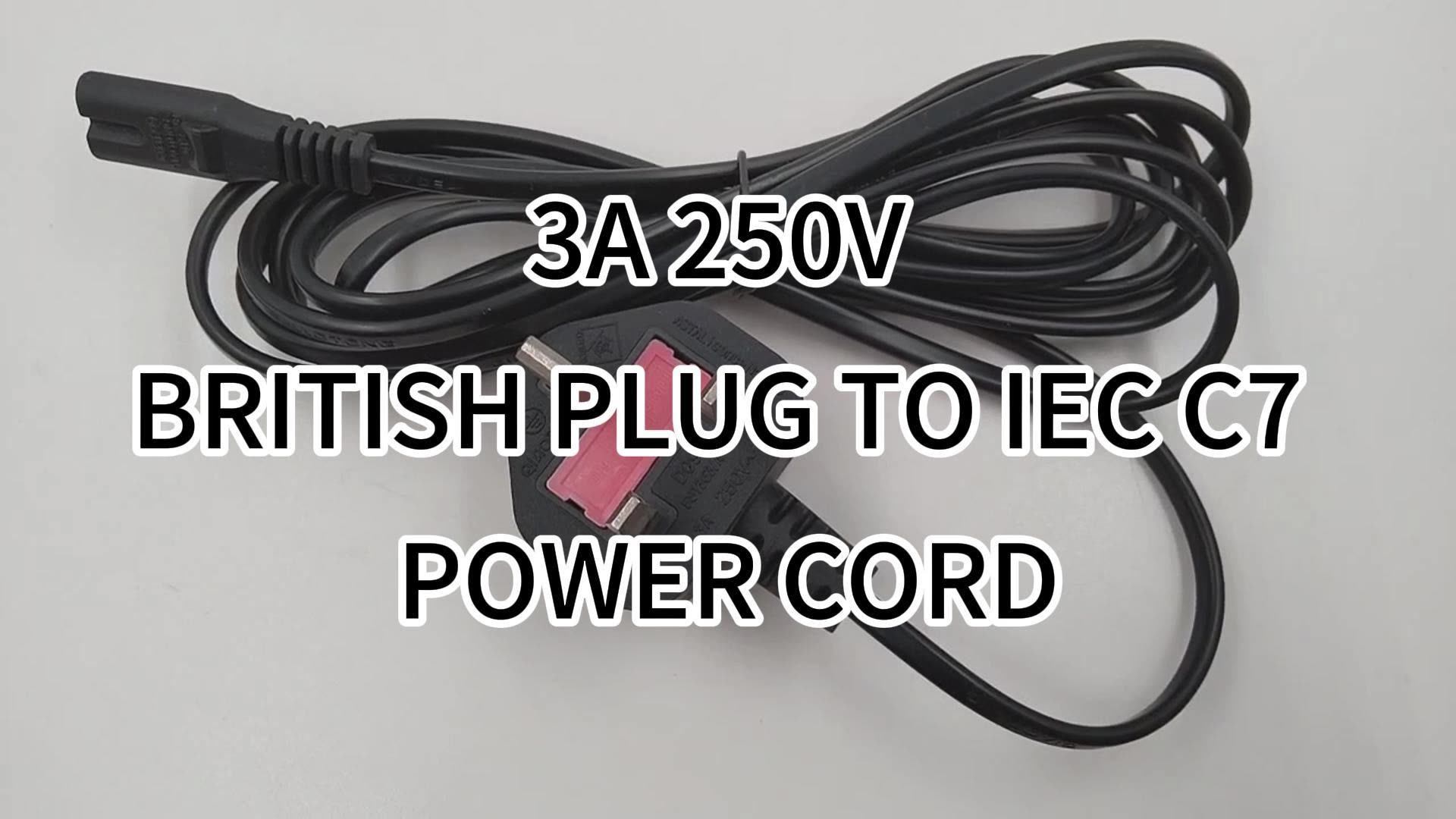 3a 250v British Plug To Iec C7 Power Cord - Buy British Plug To Iec C7 ...