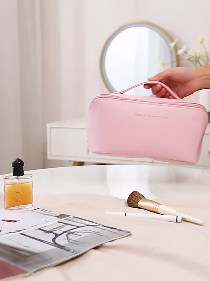 Customized Organizer Beauty Pouch Pu Leather Open Flat Cosmetic Pillow ...