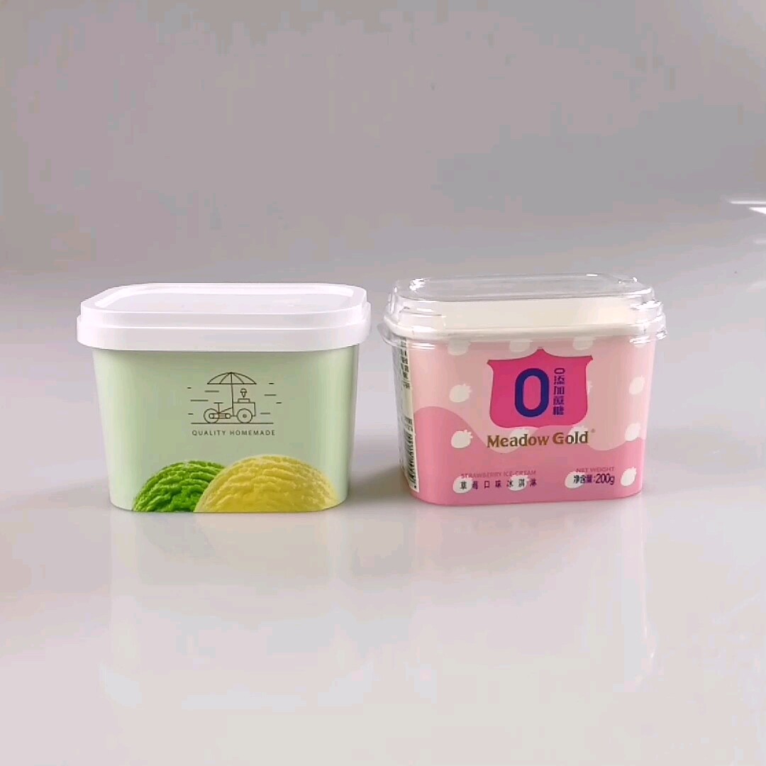 Biodegradable Ice Cream Disposable Sundae Yogurt Cups With Lid Square ...