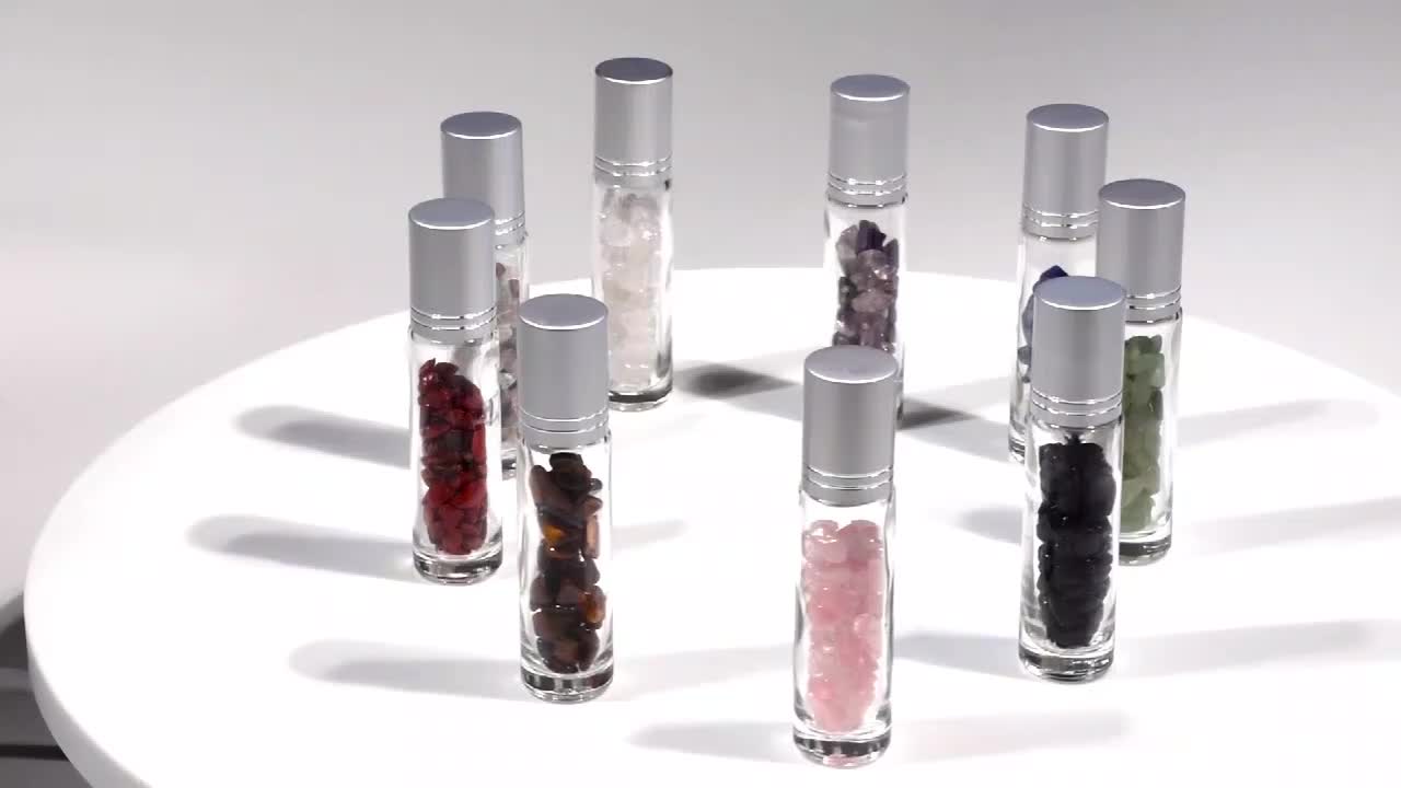 Natural Stones 10 Ml Gemstone Essential Oil Roller Bottles Rose Quartz Roller Ball Glass Bottle ...