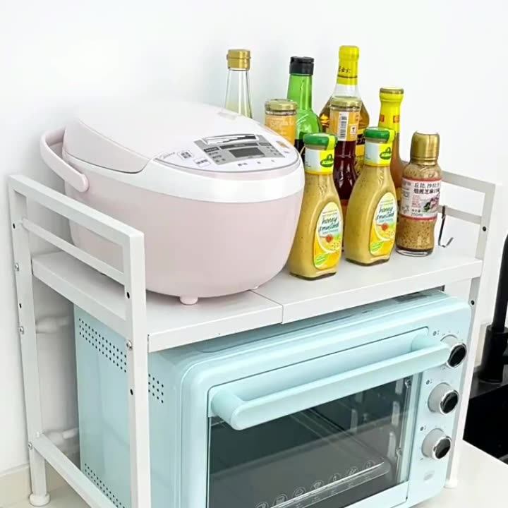 White Kitchen Desktop Scalable Height Adjustable Double Layer Microwave ...