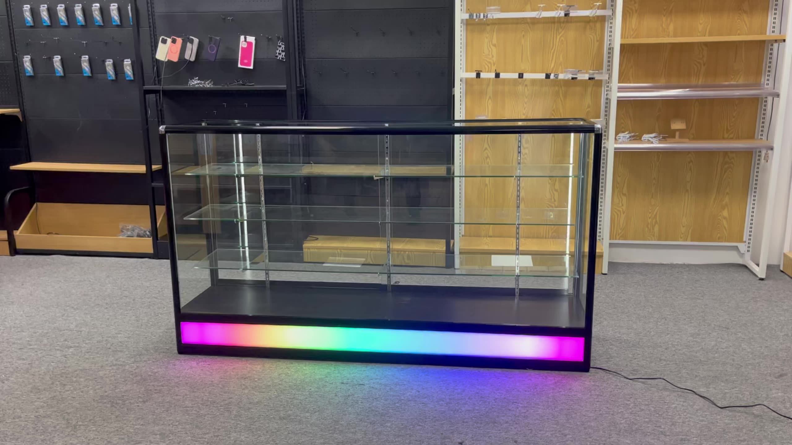 6ft Wide Wooden Display Counter Adjustable Glass Shelves Smoke Store ...