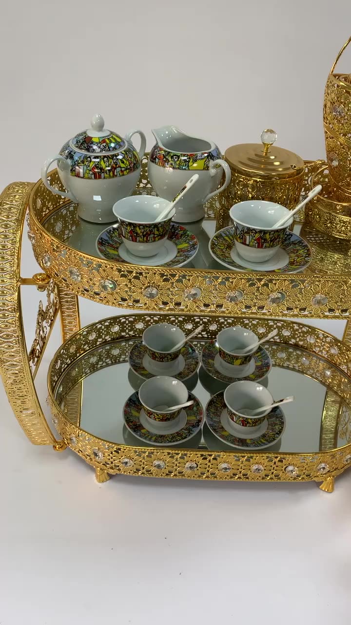 23 Pcs Ethiopian/eritrean Coffee Set Bright Tebeb Edition. Comes With Jebena 6 Cups 6 Saucer 6 ...