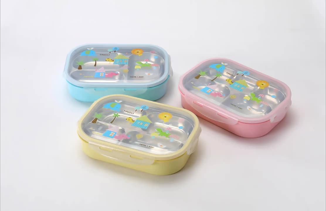 Cute Students 3 Compartment Tiffin Food Container Portable Stainless ...