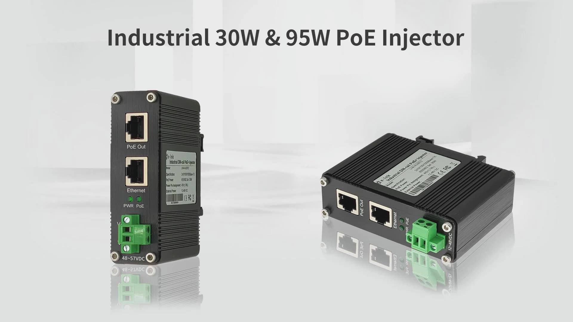 Hardened Industrial 10 100 1000m Gigabit Poe Injector 12-48v Dc Power ...
