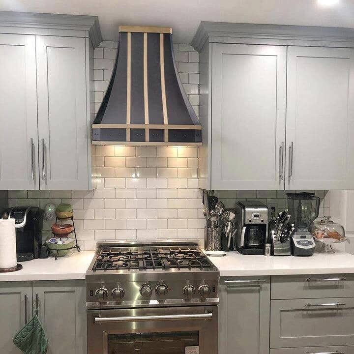 Stainless Steel Kitchen Range Hood with Custom Brass Design