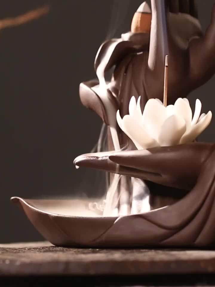Zen Lotus Backflow Incense Burner With 10pcs Incense Cone For Home ...