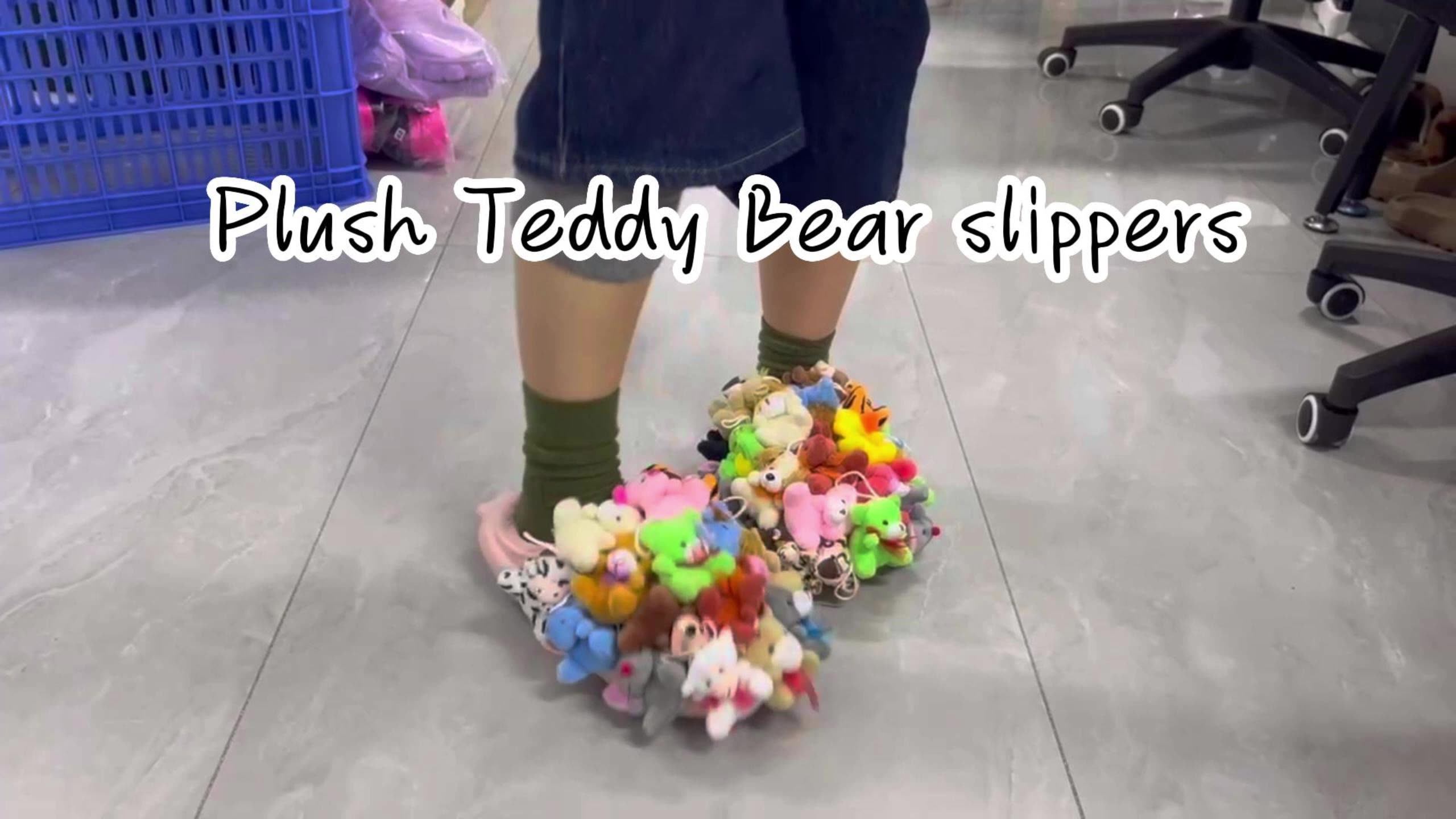 Ins Winter Indoor Stuffed Animal Fluffy Furry Teddie Adult Slides Plush ...