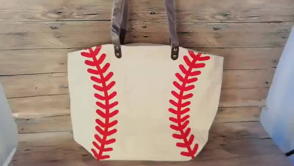Baseball Tote Bag Softball Canvas Women Handbag Hasp Closure Red ...