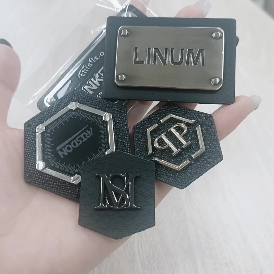 Customized Fashion Clothing Accessories Black Pu Leather Metal Label ...