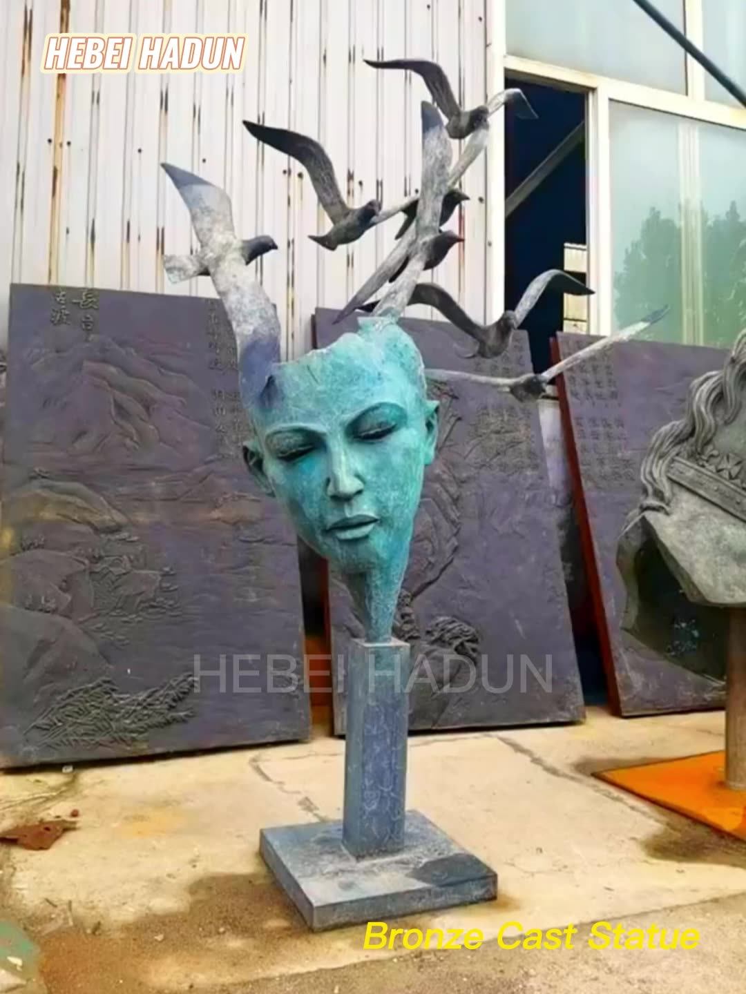 Large Garden Cast Bronze Metal Art Human Face Landscape Sculptures ...