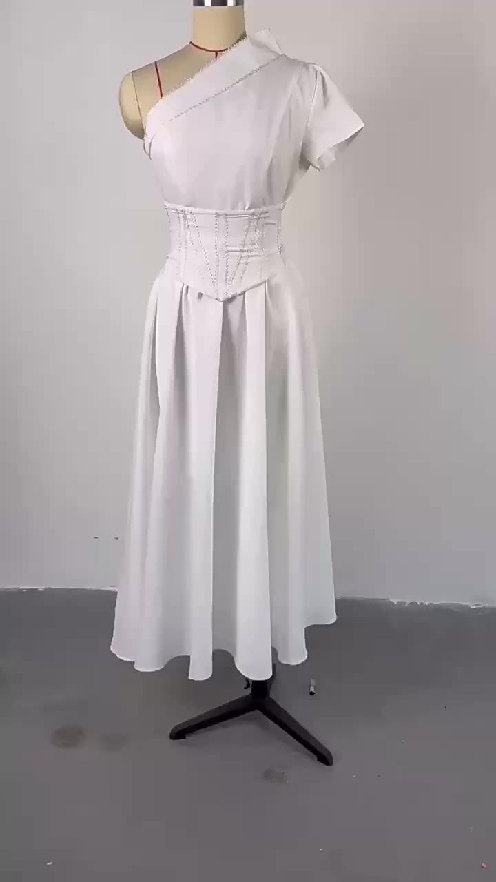 Zhezhe Fashion 2024 Sexy New Oblique Shoulder Short Sleeve Waistband ...