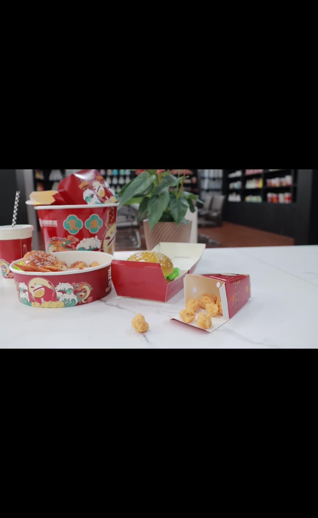 Custom Printed Food Packaging Fried Chicken Family Takeaway Paper Food ...