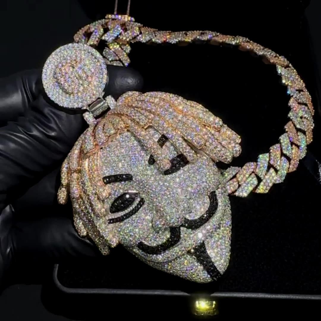 Custom Luxury Hip Hop Iced Out Fine Jewelry Face Pendant Vvs Moissanite ...