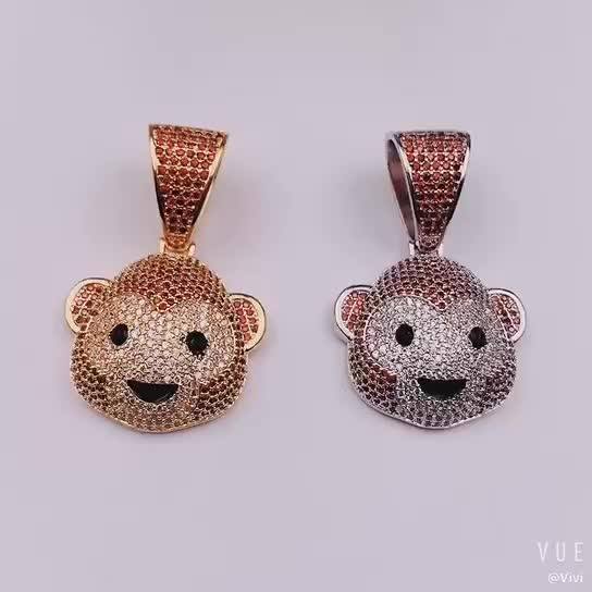 Hiphop Cute Animal Monkey Pendant Iced Out Aaa Cubic Zircon Stone Charm ...