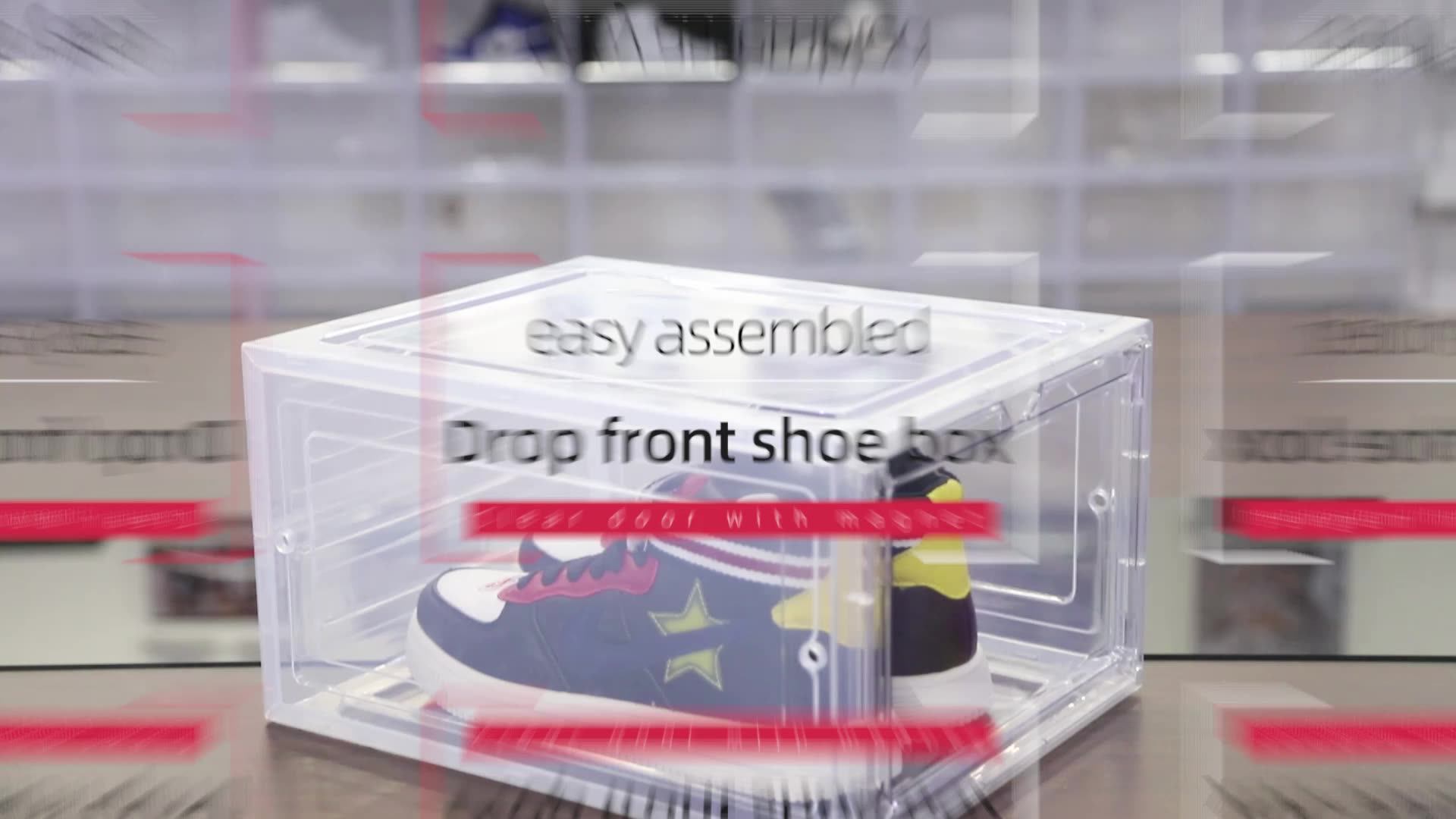 Imode Custom Logo Drop Front Opening Shoe Storage Box Shoe Display Case ...