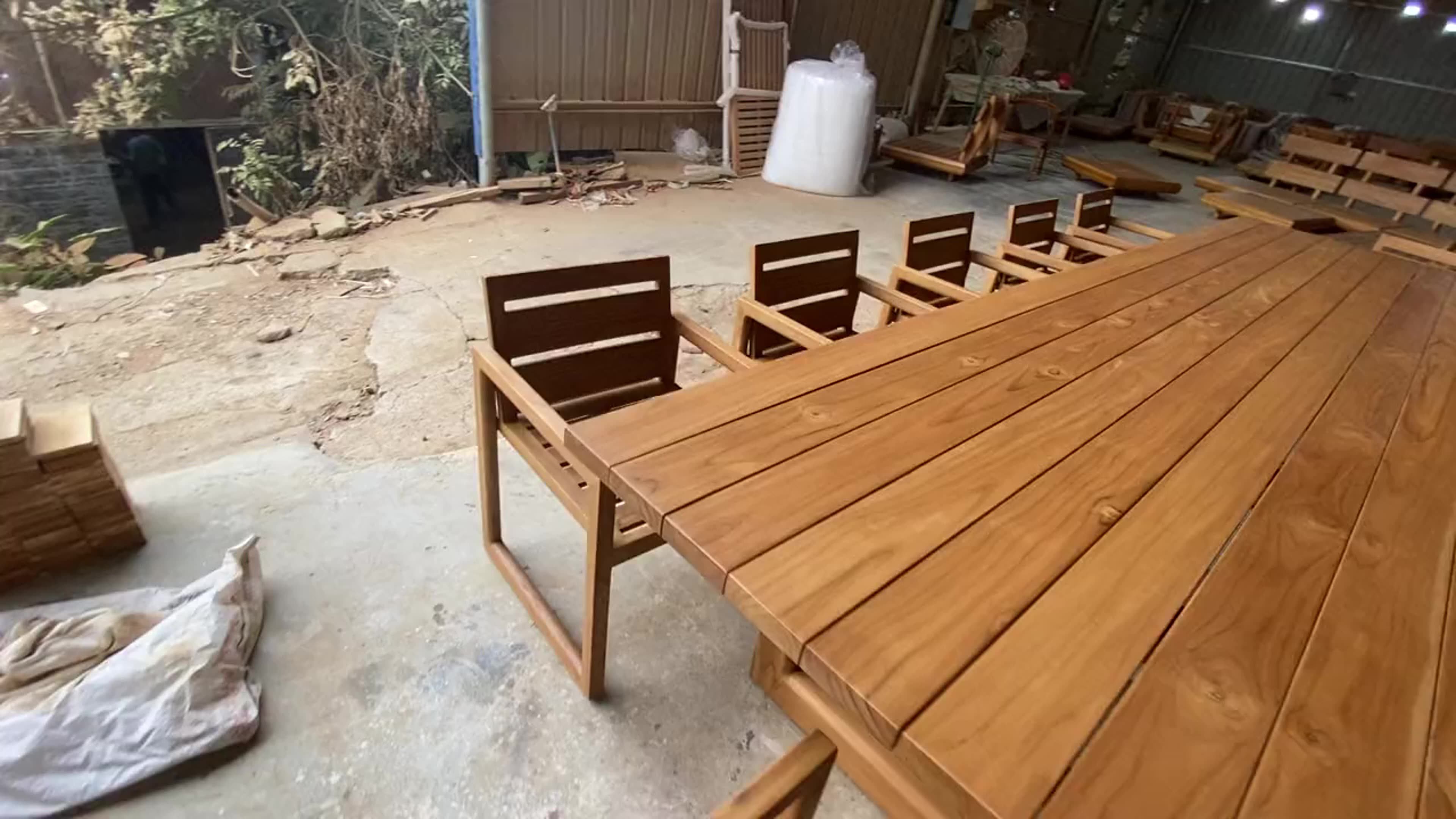 Modern Garden Furniture Teak Dining Table And Chairs Set Rattan Outdoor ...