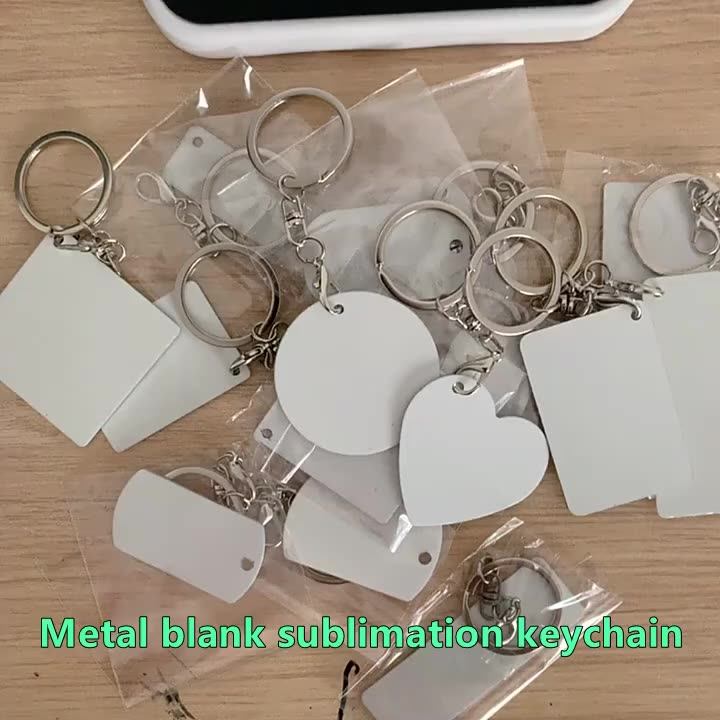 Double Sided Heart Rectangle Sublimation Key Chain Metal Rounded Blanks Sublimation Keychain ...